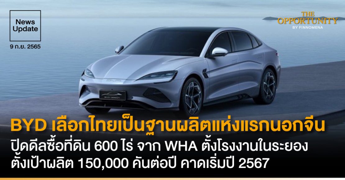 News Update: BYD เลือกไทยเป็นฐานผลิตแห่งแรกนอกจีน ปิดดีลซื้อที่ดิน 600 ไร่ จาก WHA ตั้งโรงงานใน ...