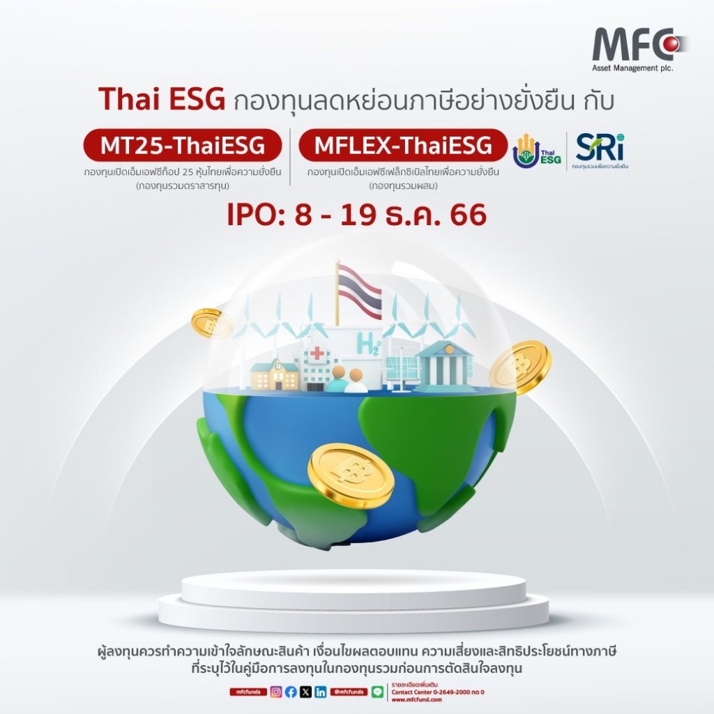 บลจ. เอ็มเอฟซี เปิดตัว 2 กองทุน ThaiESG ลงทุนเพื่อความยั่งยืน ดีเดย์ 8 ธ.ค.นี้ ขาย IPO ตัวช่วย ...