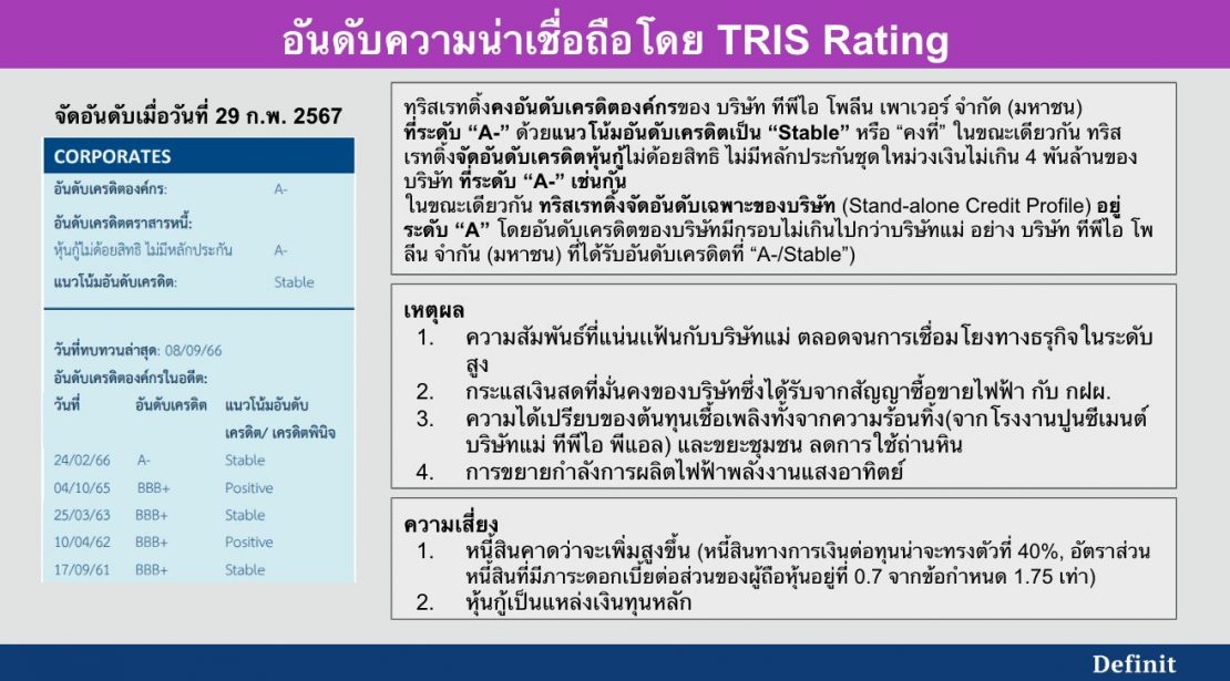 เจาะลึก “หุ้นกู้” ออกใหม่ TPIPP จ่ายดอกเบี้ย 4.00% ต่อปี Tris Rating A- น่าลงทุนไหม? - Finnomena