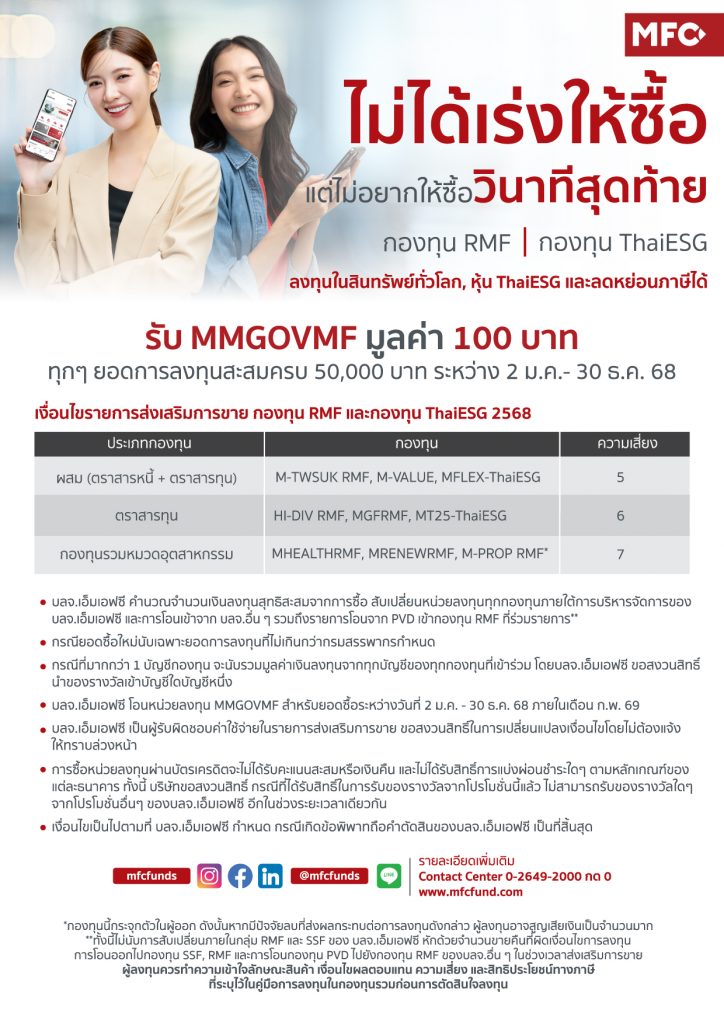 บลจ.เอ็มเอฟซี : Promotion กองทุนภาษี 2568 - Finnomena